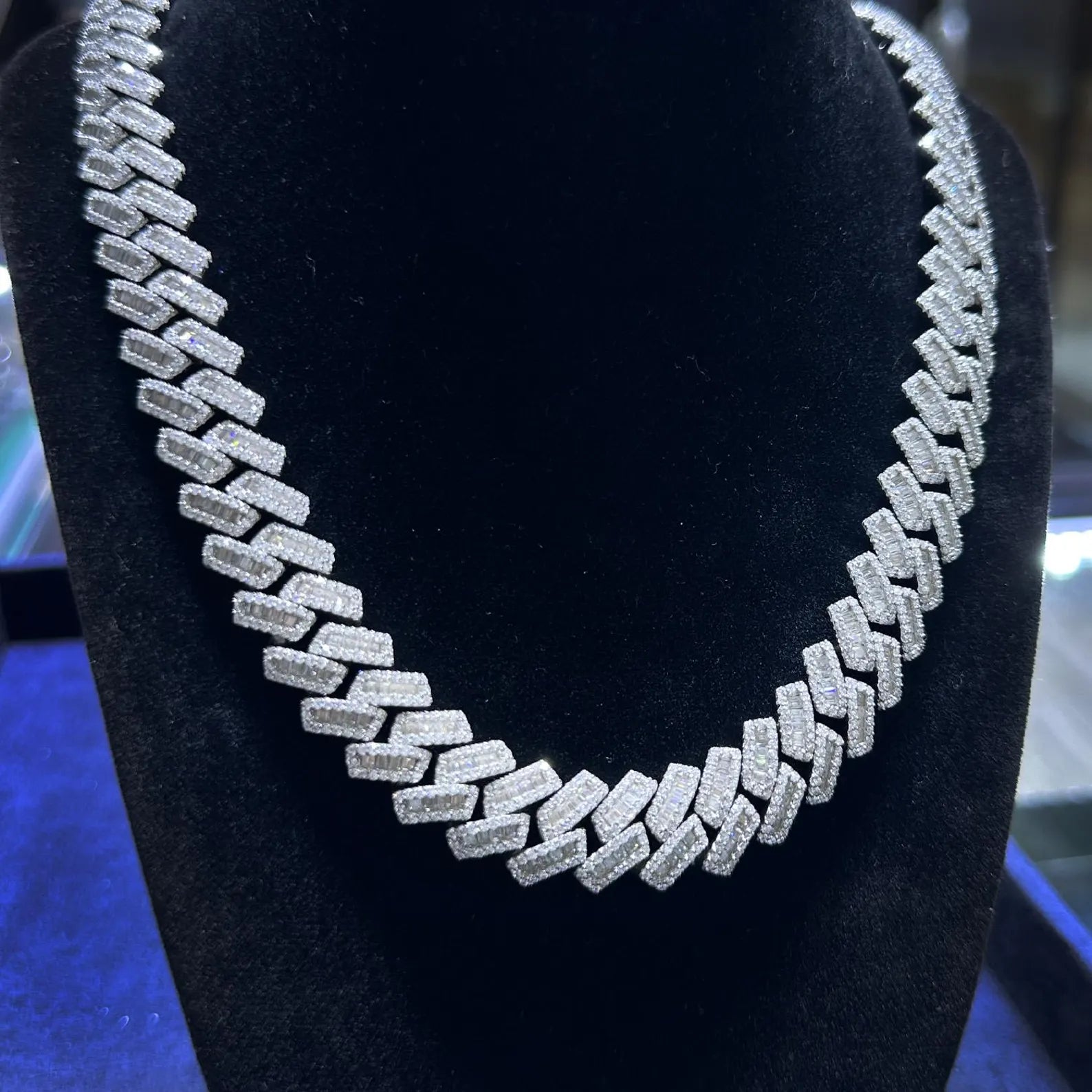 Baguette Cuban Link Moissanite Chain [43.68 CTW] in 925 Sterling Silve ...